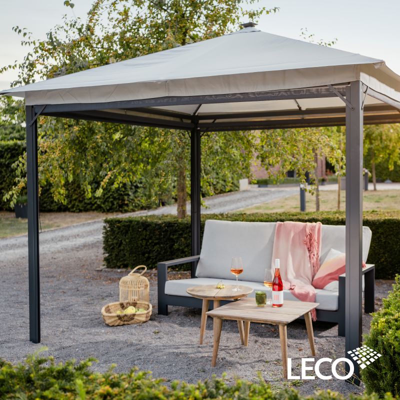 Solarpavillon LINA 3x3 m grau mit LED und Gittergewebe-Rollos ...